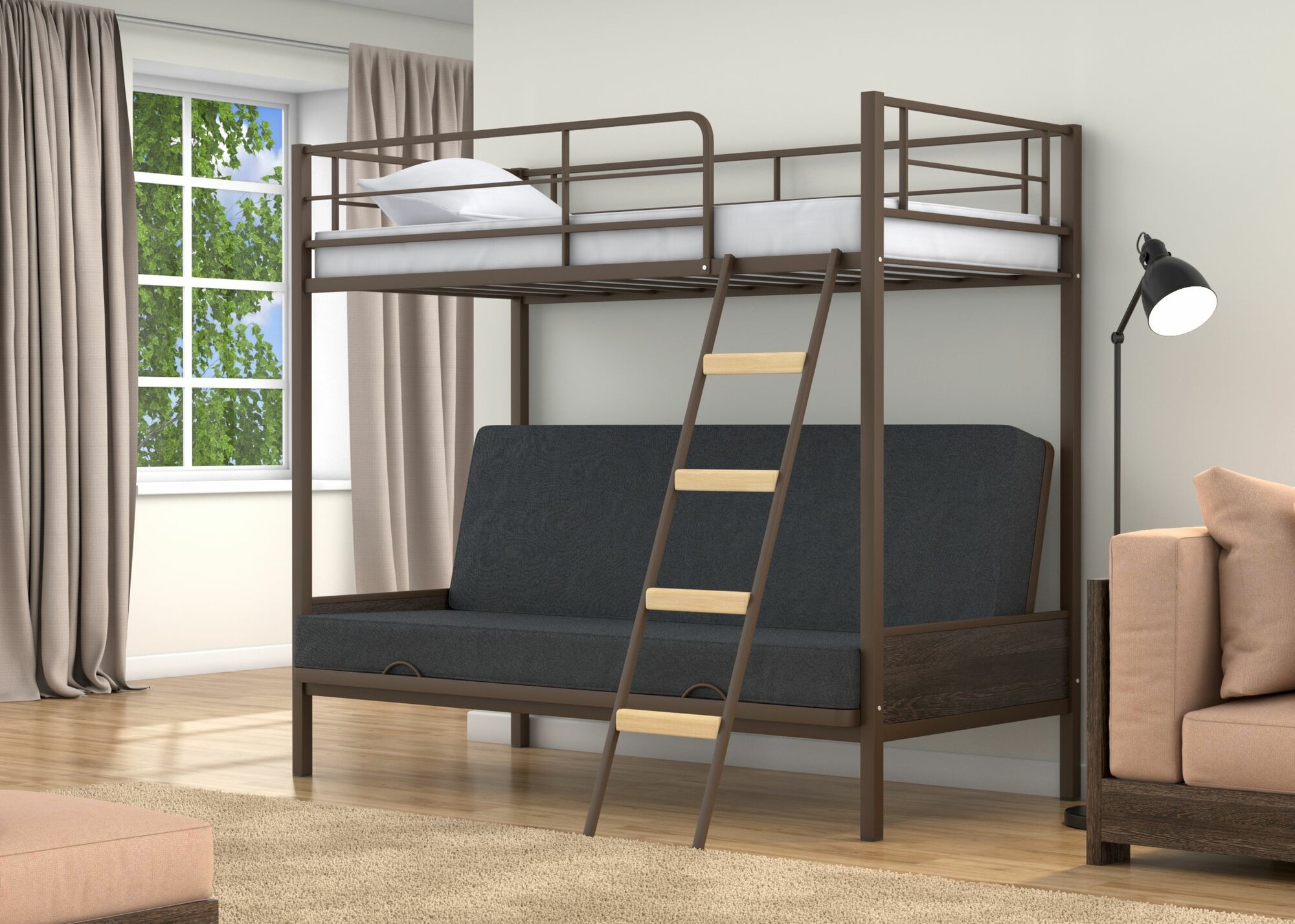 Двухъярусная кровать-диван Дакар 2 Коричневый (вставки венге)