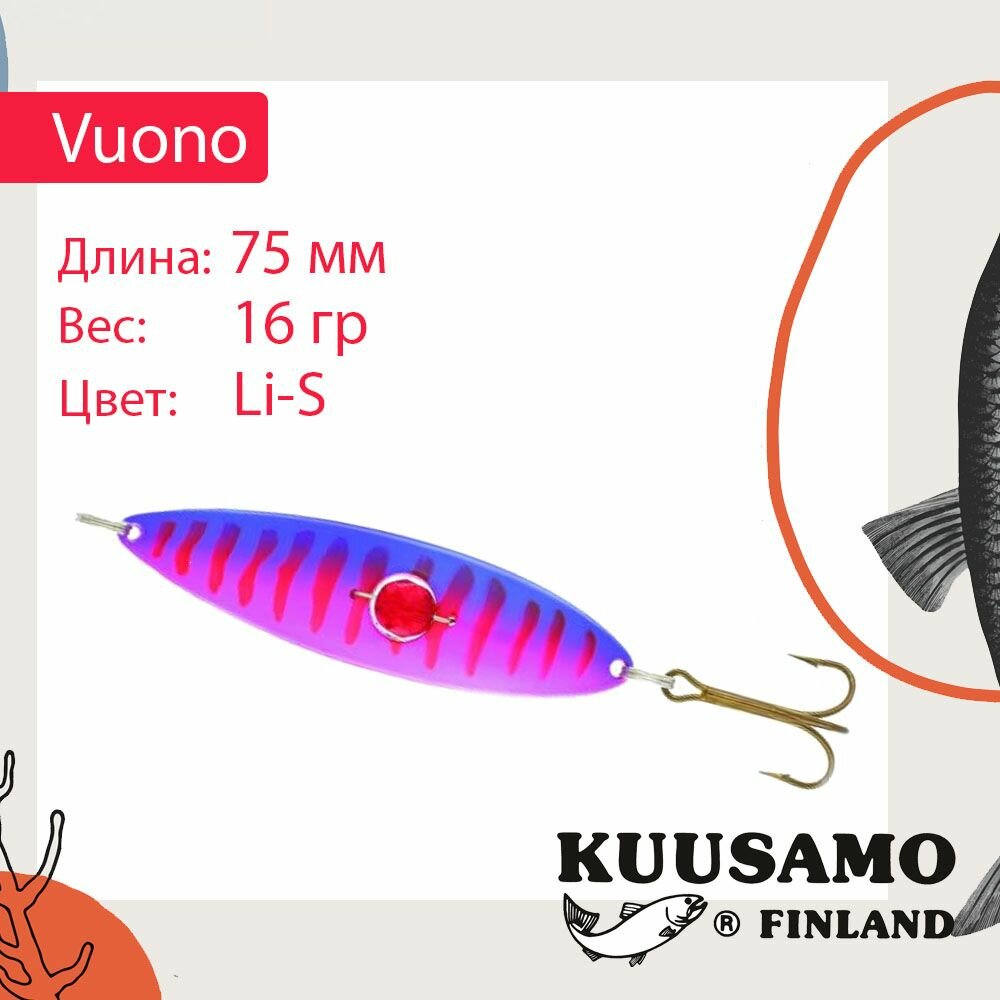 Блесна для рыбалки Kuusamo Vuono 6 75/16 с камнем, Li-S (колеблющаяся)
