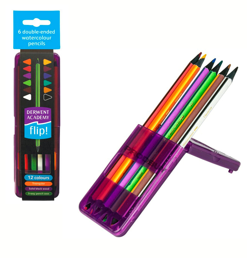 Набор Derwent двухсторонних цветных карандашей "Academy Flip" в пенале-подставке/6 шт/12 цв.
