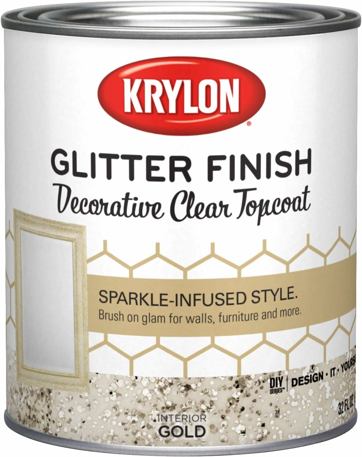 Краска Krylon Glitter Finish декоративное прозрачное покрытие с глиттером, золото 0,946л