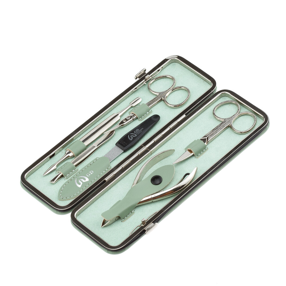 Маникюрный набор GD, 6 предметов, футляр искусственная кожа, цвет зеленый (2161GRSM)