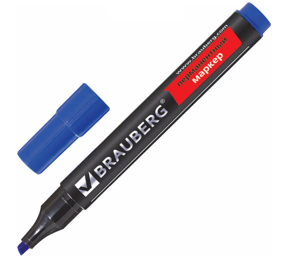 Маркер перманентный (нестираемый) BRAUBERG "Contract", синий, скошенный наконечник, 1-5 мм, без клипа, 150470