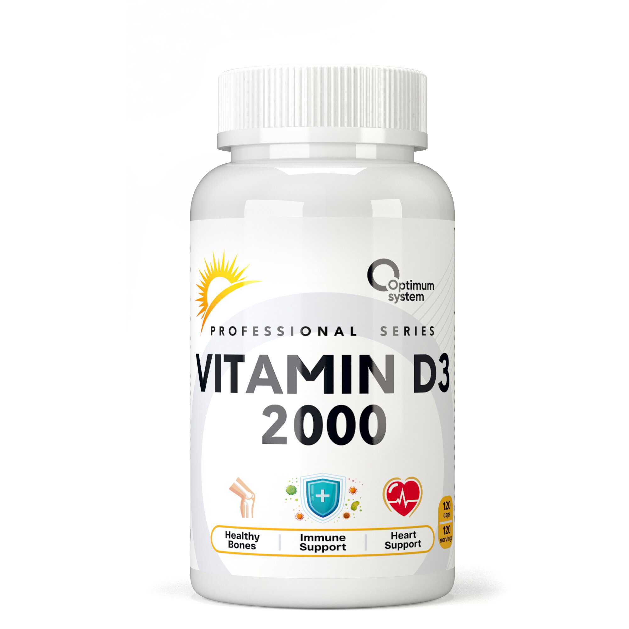 Optimum System Vitamin D-3 2000 IU, Витамин Д-3 2000 МЕ 120 гел. капсул