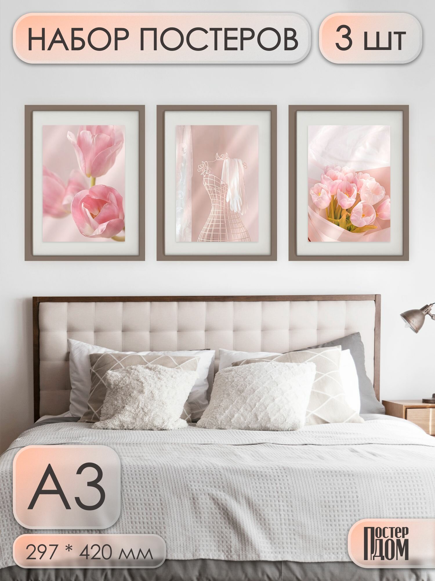 Постеры интерьерные на стену эстетика Розовые тюльпаны