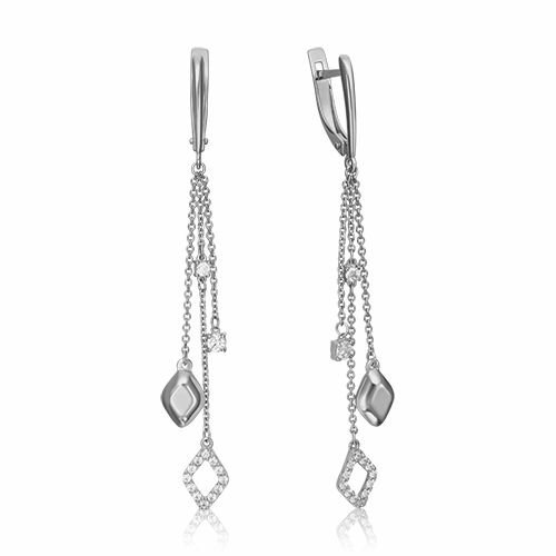Серьги, белое золото, 585 проба, родирование, фианит