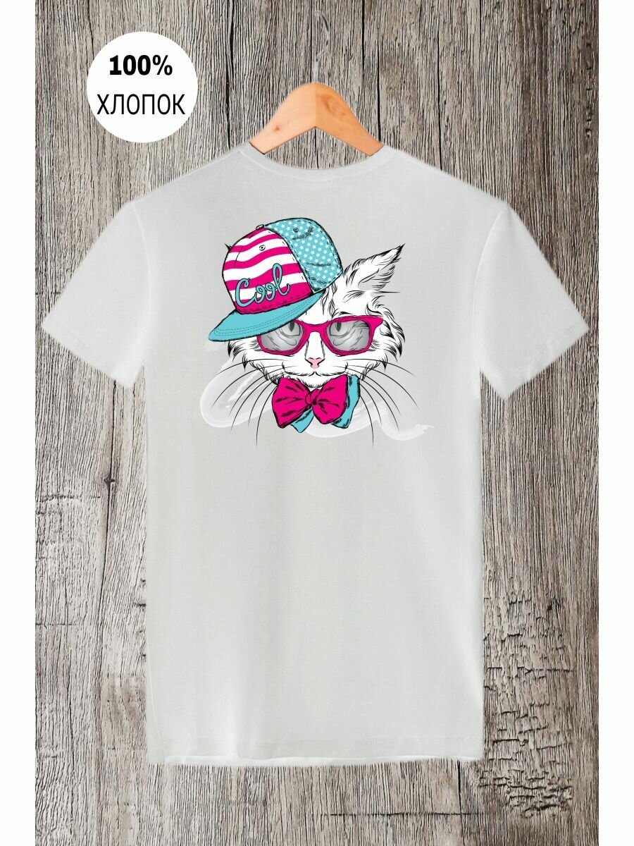 Футболка cat животные кот в очках и кепке
