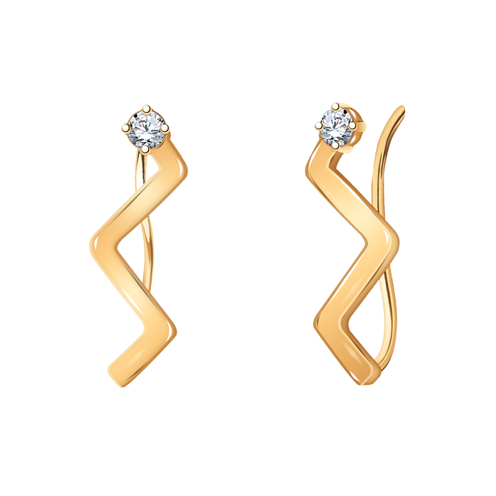 Серьги, золото, 585 проба, фианит