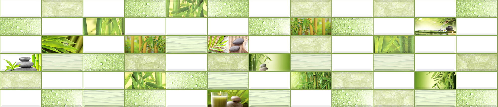 Фартук для кухни на стену из полимерного стекла "Классическая плитка. Бамбук" (Монолитный поликарбонат 3000*600*3мм)