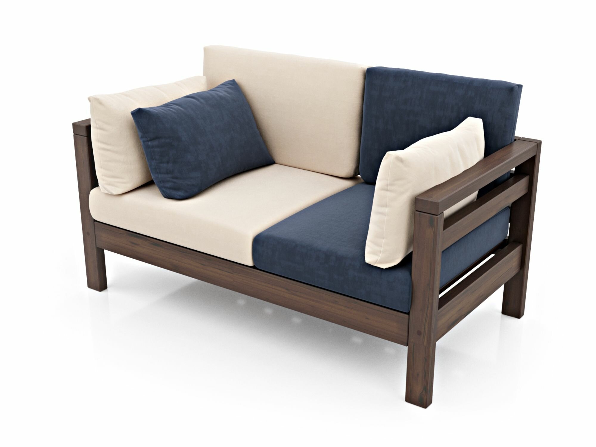 Диван маленький Arsko Домино-М, белый-синий-орех, велюр, двухместный, для кухни, в офис, для салона красоты, на веранду