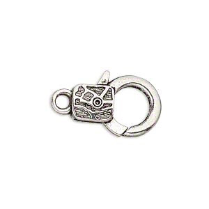 Застежка, 24х14мм, карабин, узорный, базовый материал - цинковый сплав, посеребренный с чернением, 1 шт.