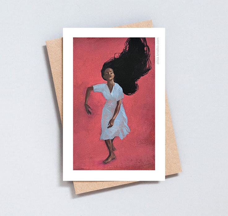Открытка на тему танца "Белое на красном" 10х15 см