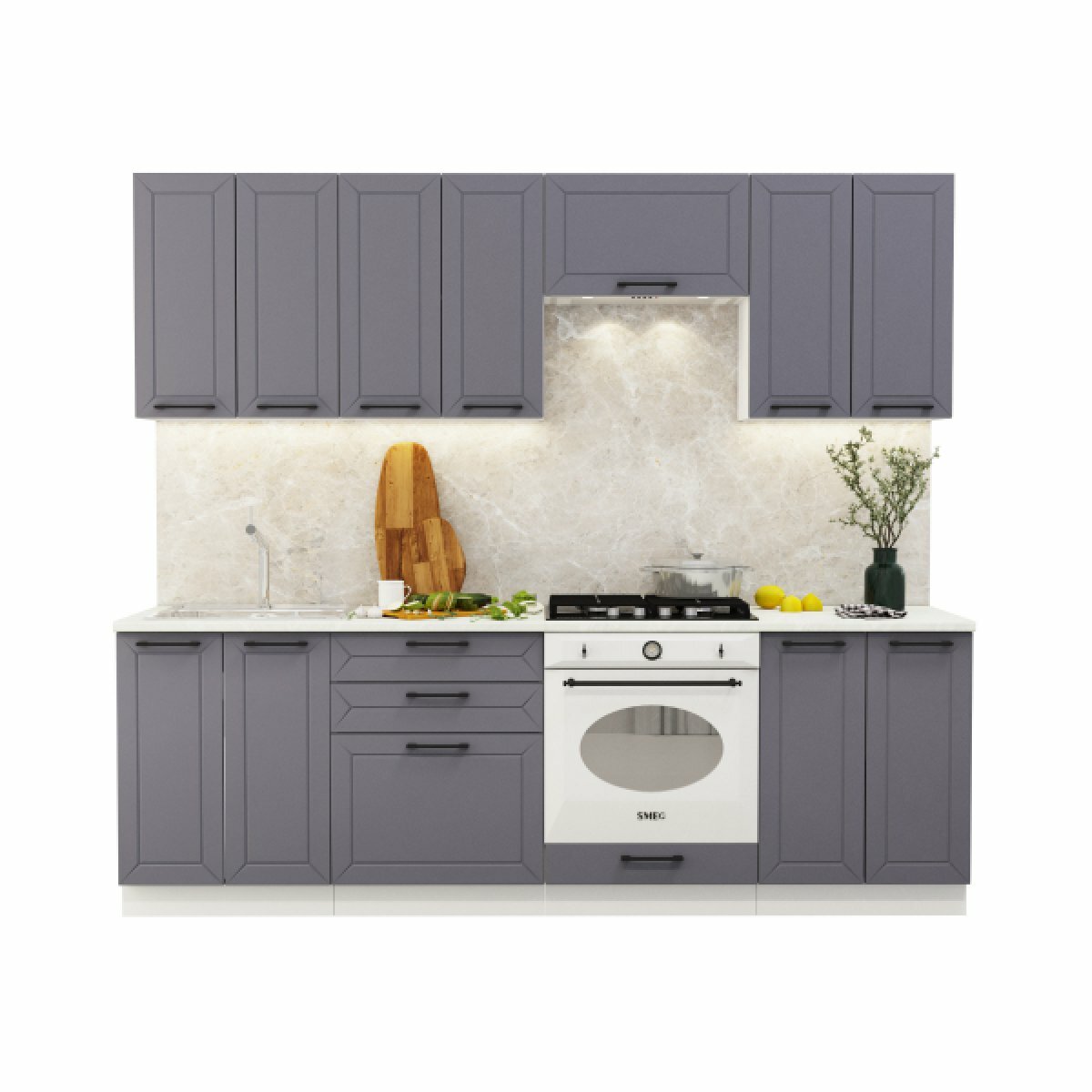 Модульная кухня " Кёльн " 2,4 метра цвет фасадов софт маренго , ЛДСП, МДФ