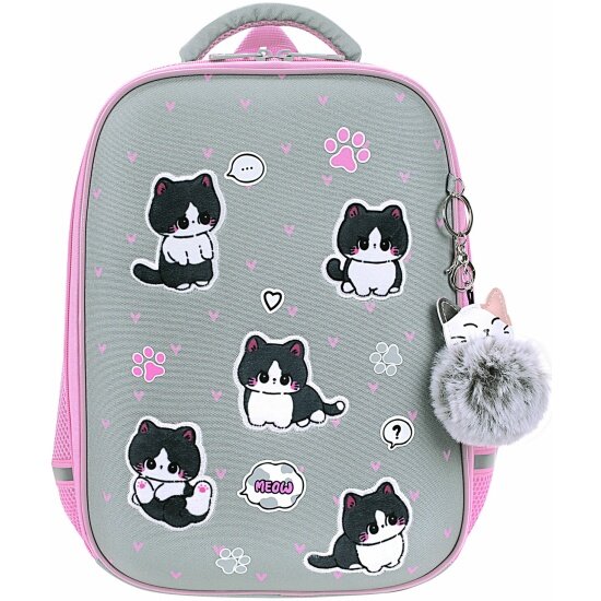 Ранец Brauberg 272030 LIGHT 1 отделение с брелком Cat patches плюшевые нашивки 36х26х13 см