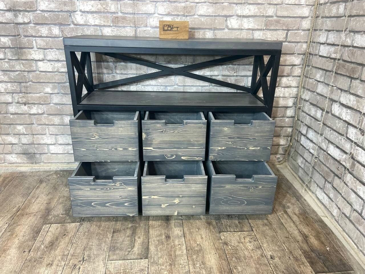 Комод "EasyLOFT" в стиле лофт, 6 ящиков, массив дерева, металл, цвет серый, 120х40х100 см.