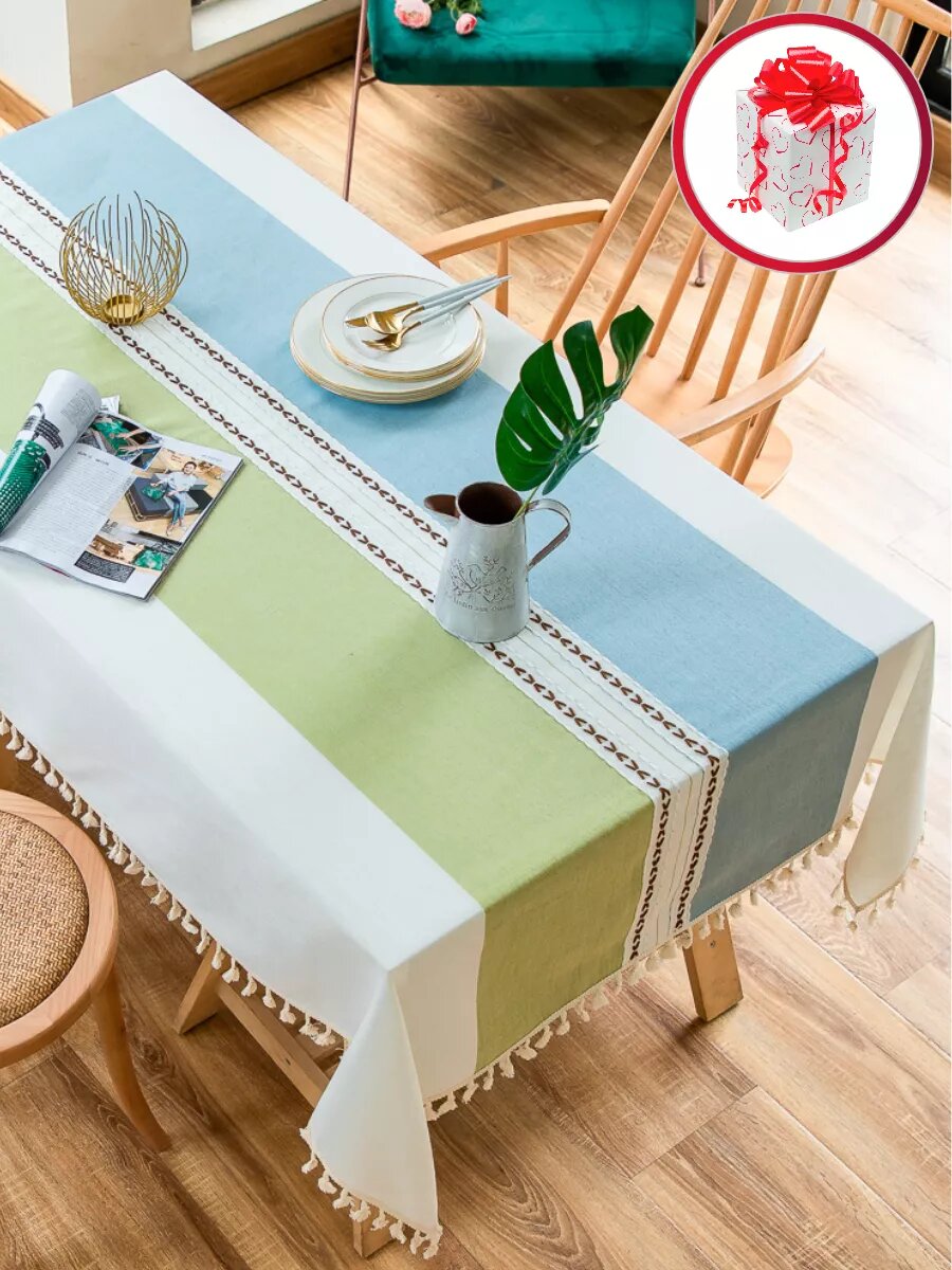 Скатерть Кофанов, 140x220см, водоотталкивающая, лен/полиэстер/хлопок, бахрома