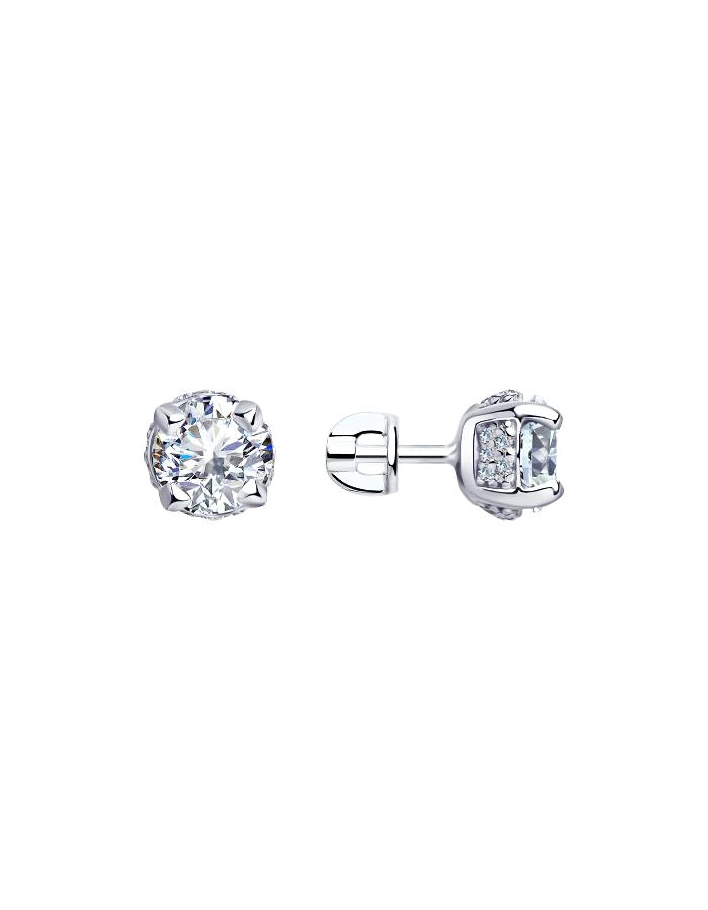 Серьги пусеты, серебро, 925 проба, родирование, фианит