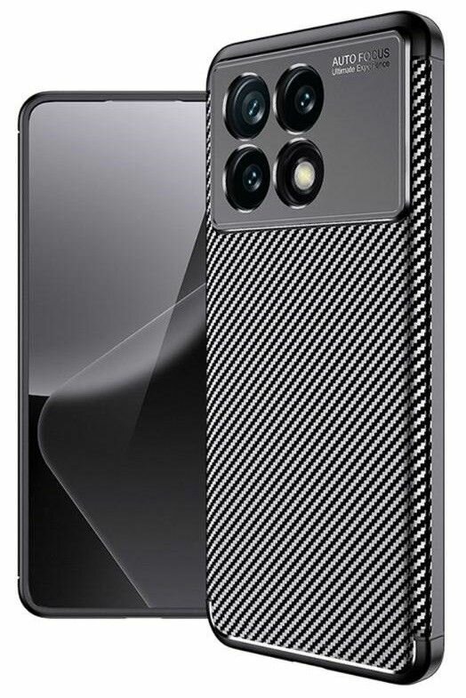 Чехол на Poco X6 Pro 5G силиконовый под карбон чёрный противоударный