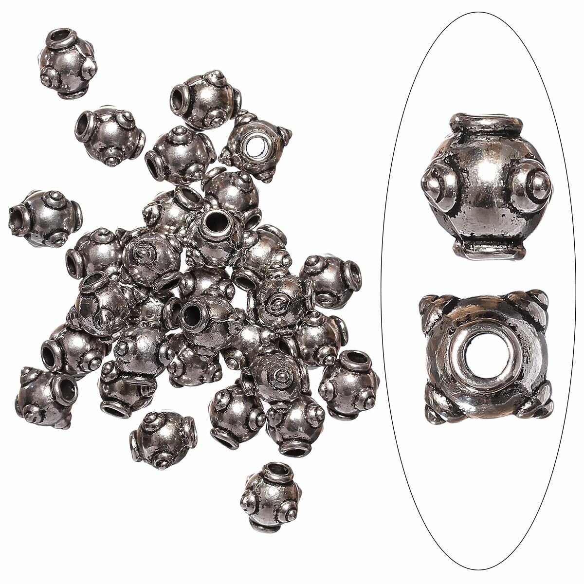 Бусина металлическая, 9.5х8мм, с пупырышками, базовый материал - цинковый сплав, стиль тибетское серебро, 10 грамм
