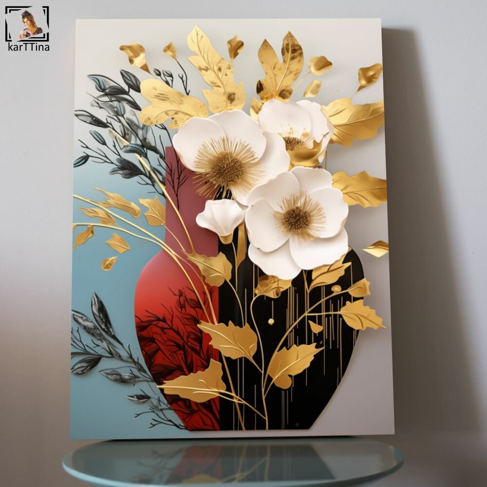 Картина "Абстракция Цветы в вазе бордо" 50х70 1 шт