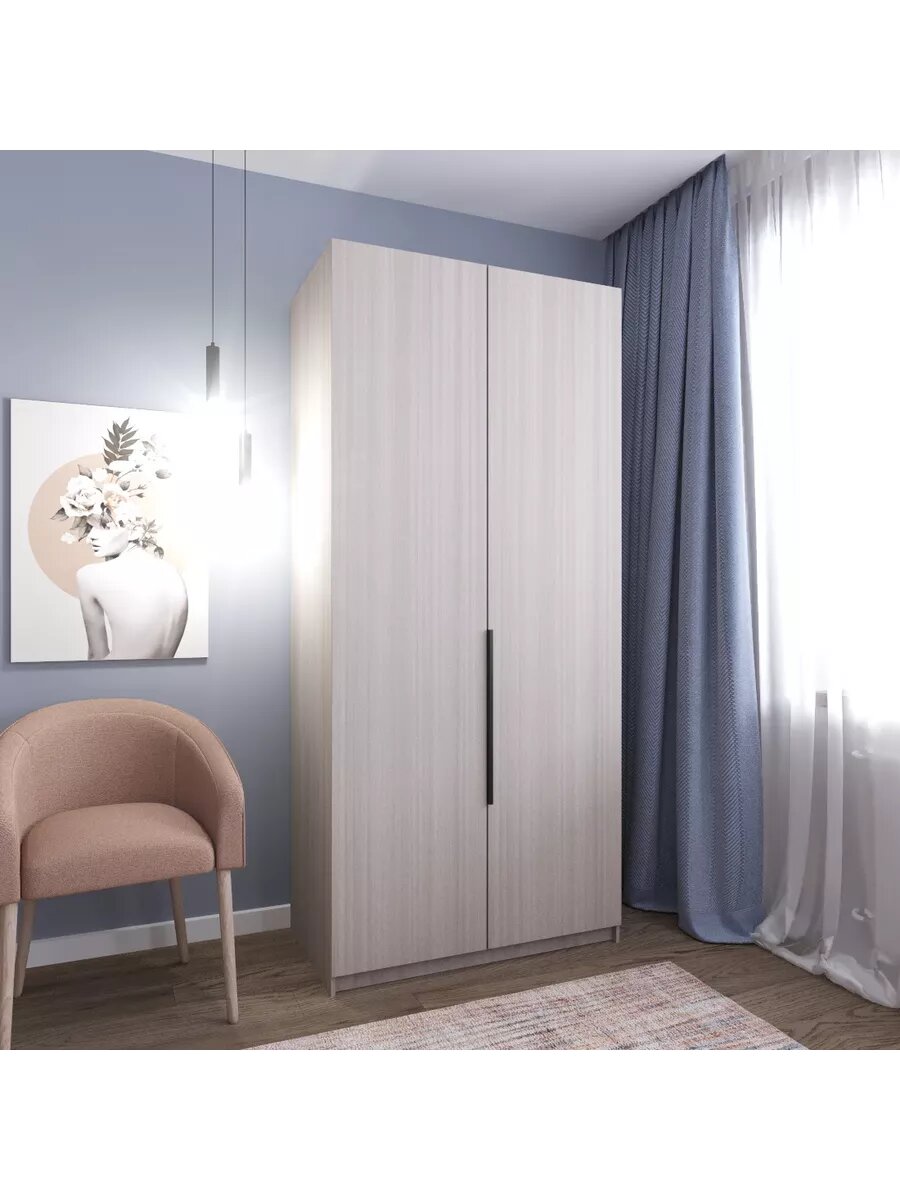 Шкаф распашной КМЗ, цвет ясень шимо, шариковые направляющие, 2 двери, 3 ящика, 7 полок