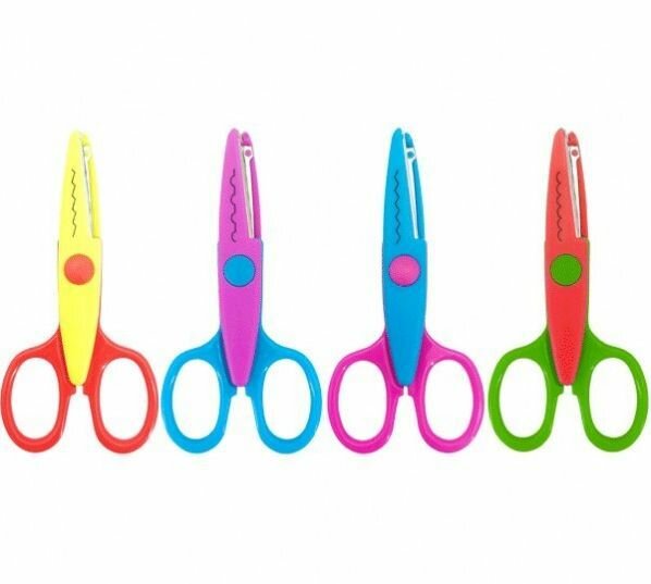 Ножницы детские фигурные 13 см, набор 4 штуки, 4 варианта лезвий, с безопасными закругленными концами