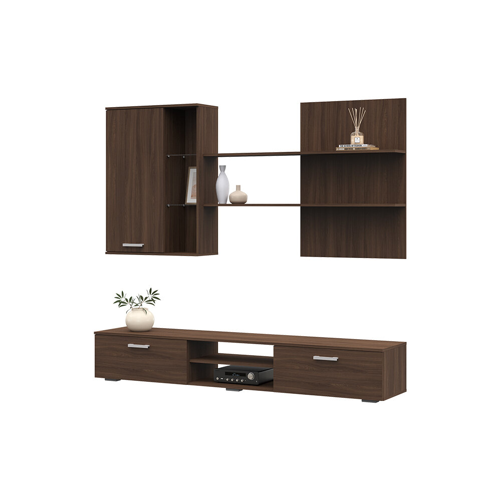 Стенка в гостиную ингрид, 200х220х40,2 см, цвет: шимо темный