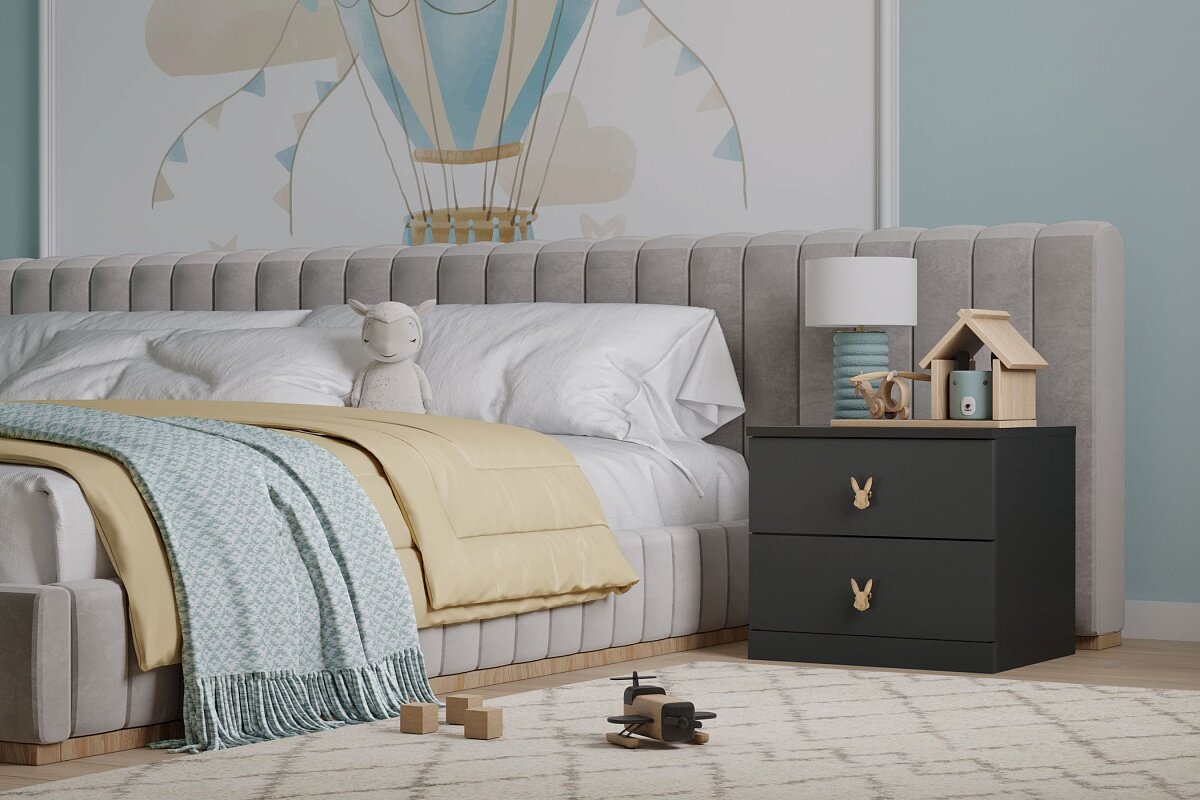 Тумба прикроватная МебельЛэнд24 Банни - 3 МДФ Черный Агат 45x38x40