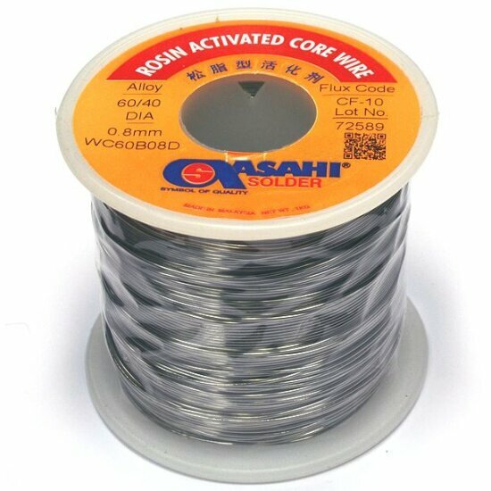 Припой с флюсом Asahi Припой WC60B08D, 0.8мм 1.0кг Sn60/Pb40 (СF10 флюс RA)