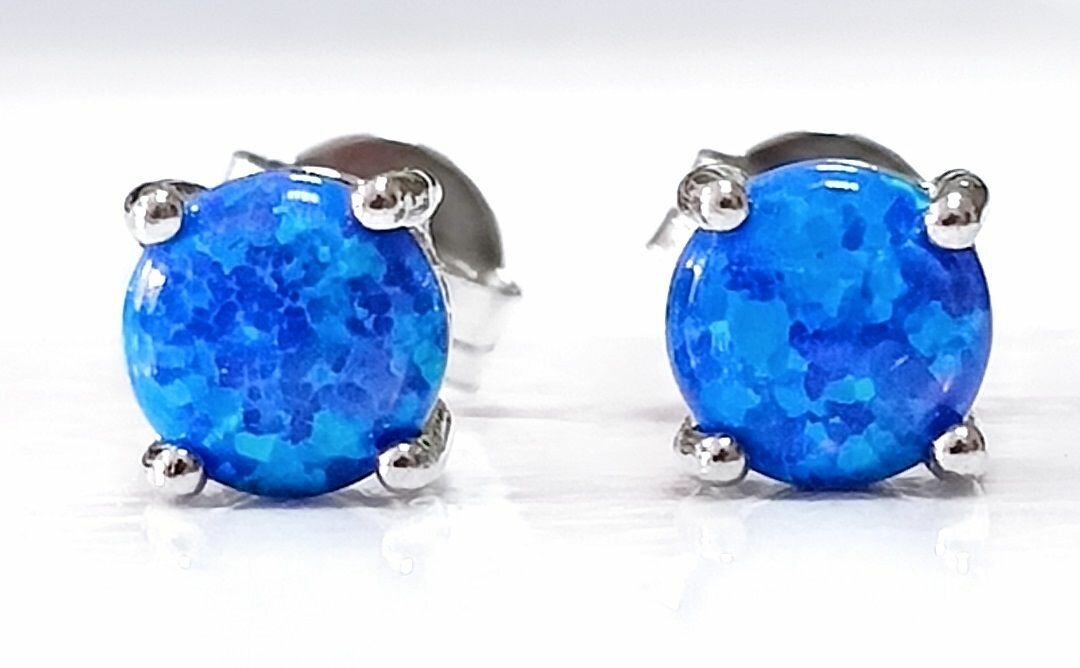 Серьги пусеты серебро, 925 проба, опал синтетический