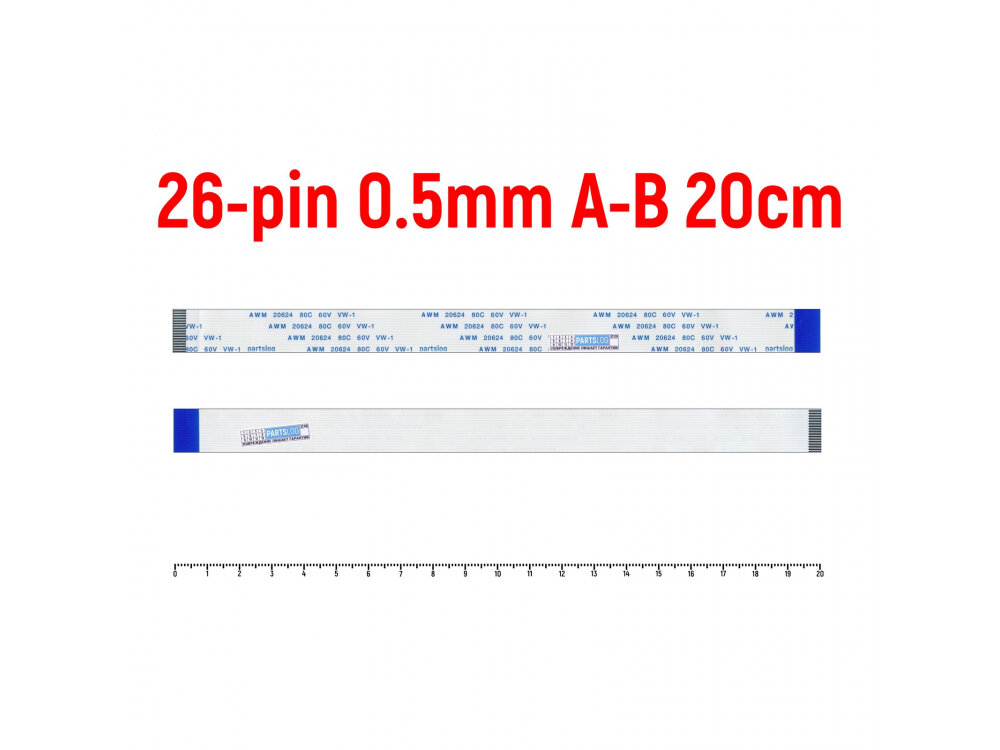 Шлейф FFC 26-pin Шаг 0.5mm Длина 20cm Обратный A-B AWM 20624 80C 60V VW-1