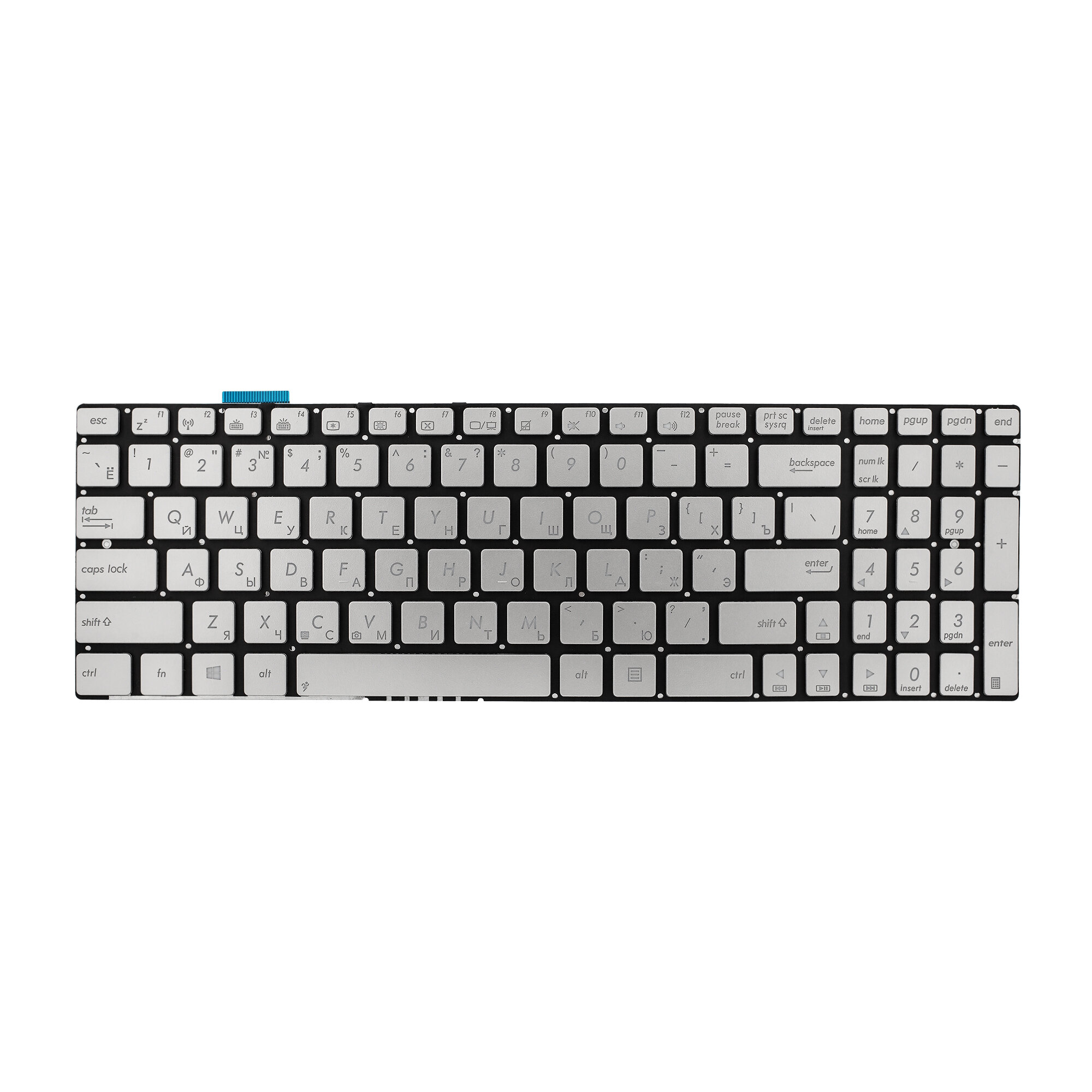 Клавиатура с подсветкой для ноутбука ASUS N750J / N550JV / N550JK / N550JX / N550JA / N550LF / 0KNB0-6629RU00 / 0KN0-N43RU23 / NSK-UPN0R - серебристая
