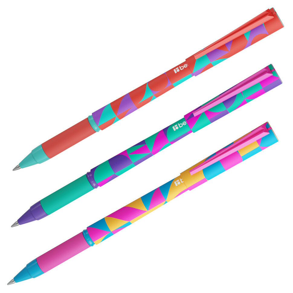 Ручка шариковая Berlingo "Neonometry" синяя, 0,7мм, грип, рисунок на корпусе, ассорти, 24 штук, 371277