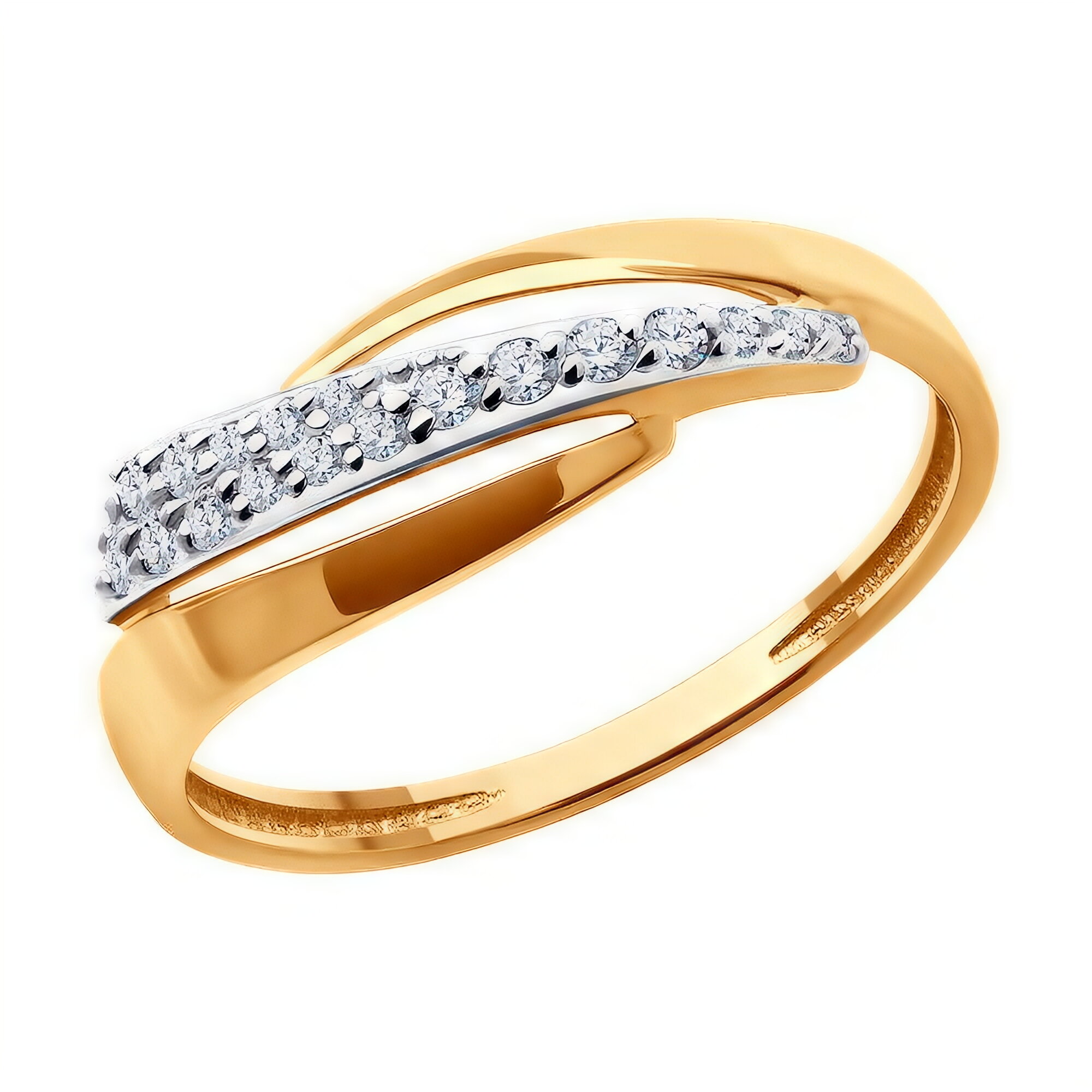 Кольцо дорожка, красное золото, 585 проба, фианит