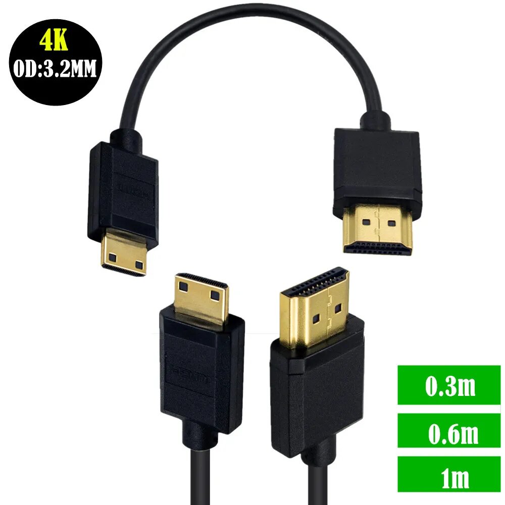 Супер мягкий HDMI кабель Mini HDMI - HDMI 30см/60см/1м Mini HDMI-HD, 0.3m