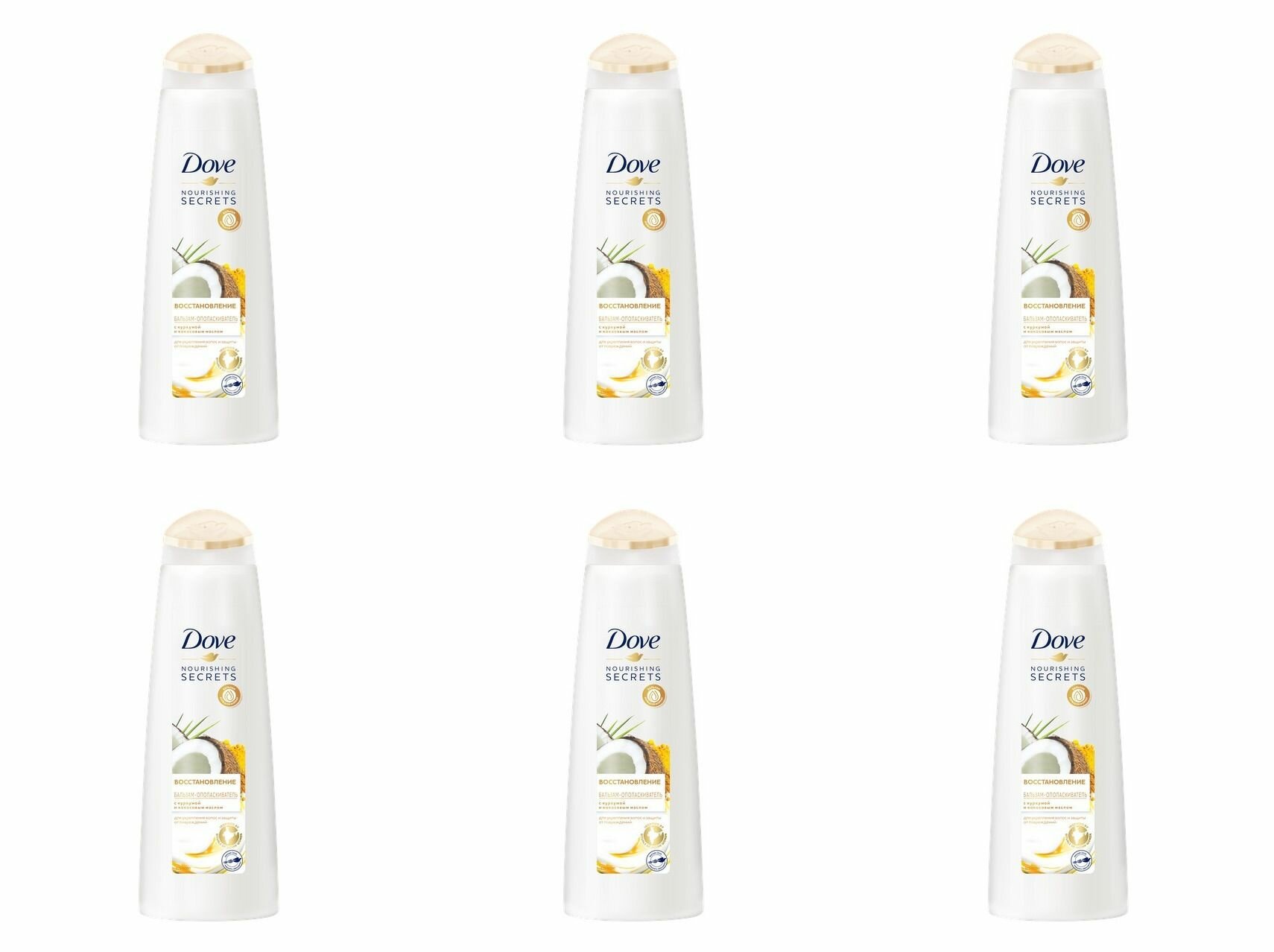 Дав Бальзам-ополаскиватель для волос Восстановление, с куркумой и кокосовым маслом, 350 мл, 6 шт./