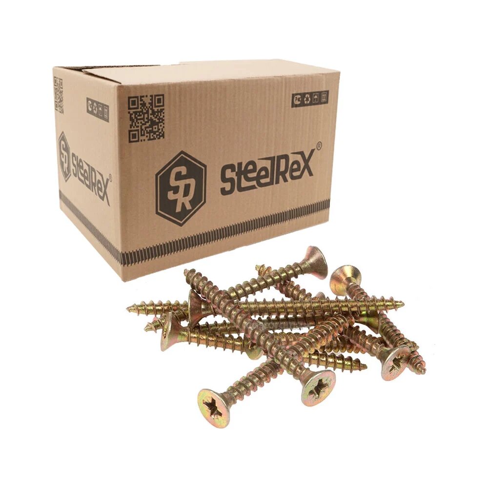 Саморез для ГКЛ STEELREX крупная резьба, желтый цинк, 4,8x102 мм, коробка 150 шт. 0105048102B100015008