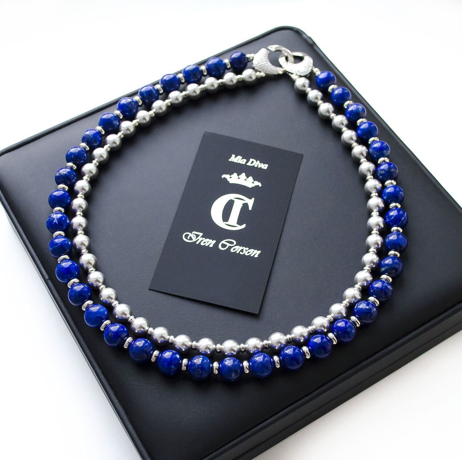 Колье, лазурит, жемчуг имитация