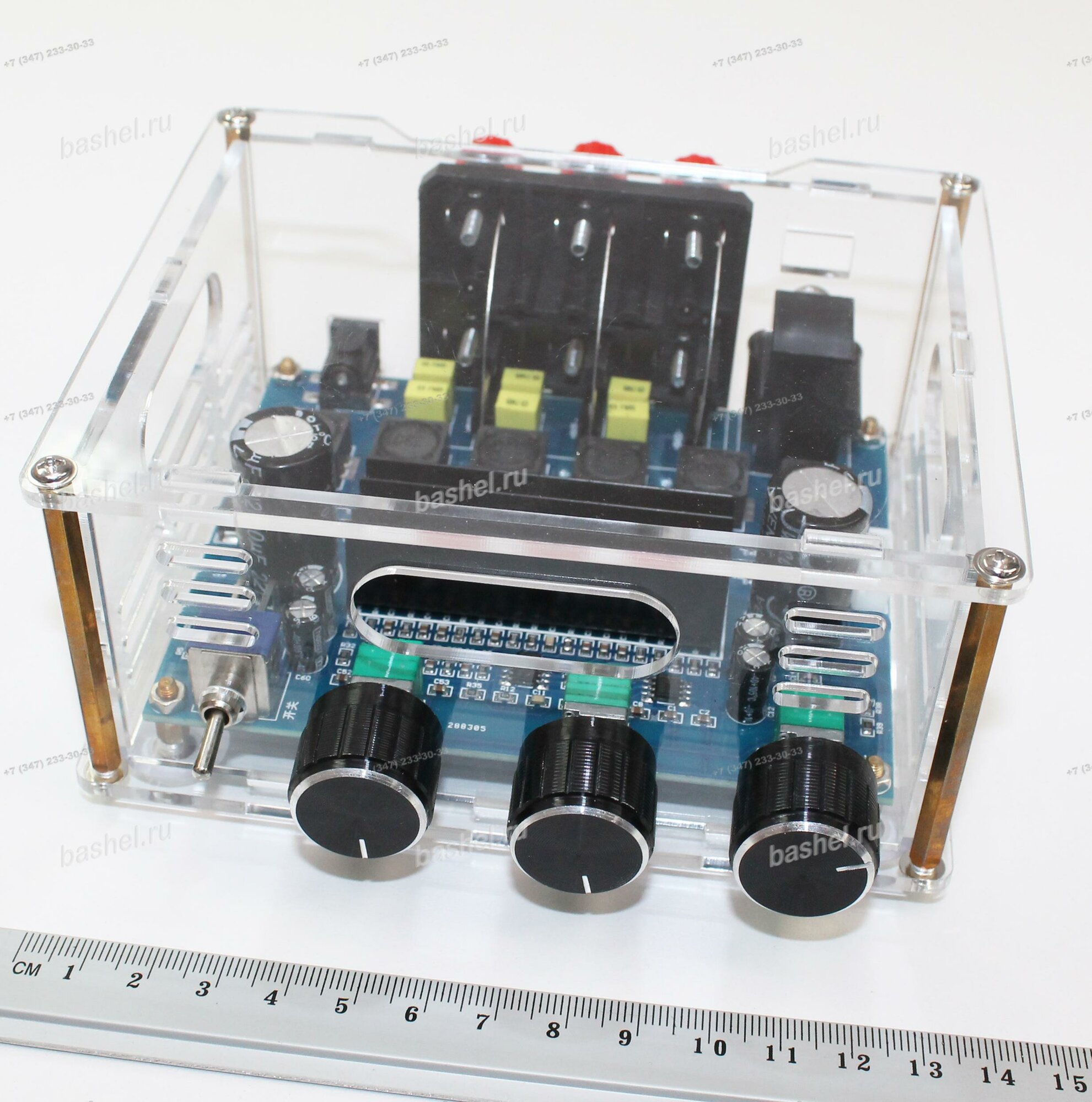 Усилитель 2.1 кан. на TPA3116D2 с регулировкой НЧ/бал./гром, в копрусе, 2x50Вт + 1x100Вт (Sub) 12-24V 4-8 Ом