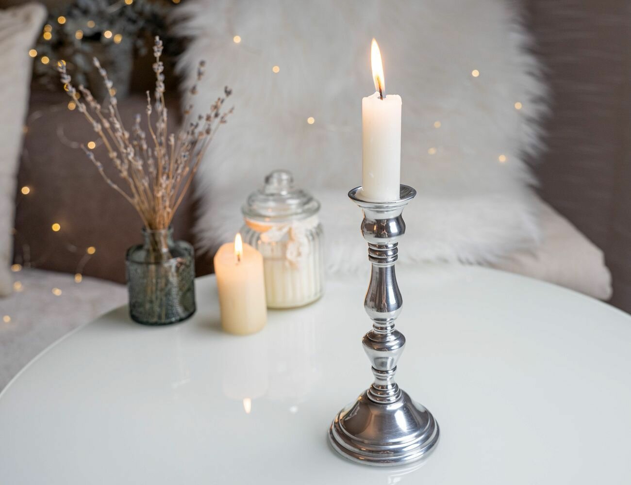 Подсвечник темпо либеро для одной свечи, металл, серебряный, 18 см, Swerox K235-SI