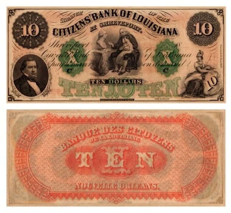 10 долларов 1864 США банк Луизиана, сувенирная копия, банкноты и купюры редкие коллекционные