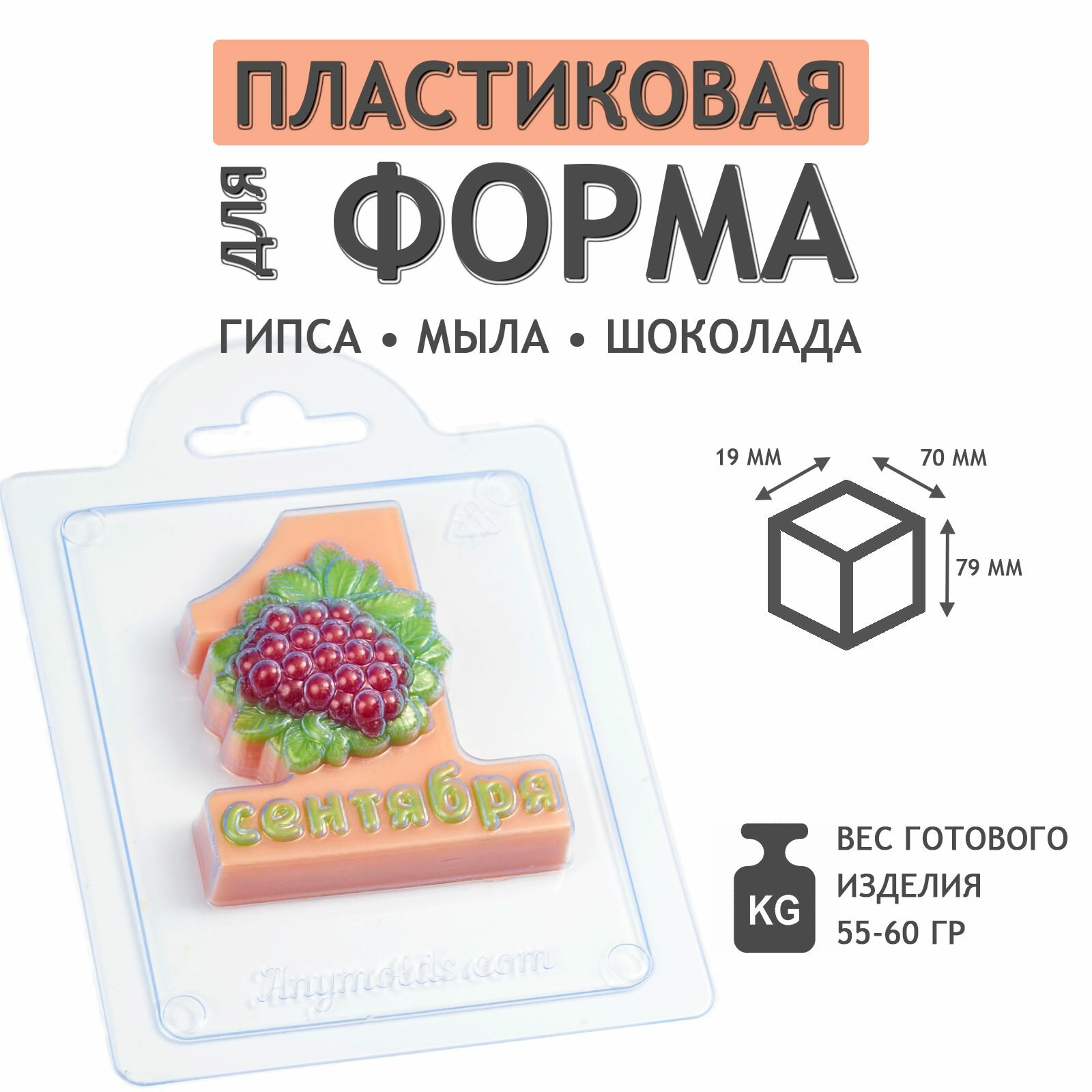 2 штуки: "1 сентября с рябиной пластиковая форма для мыла и шоколада"