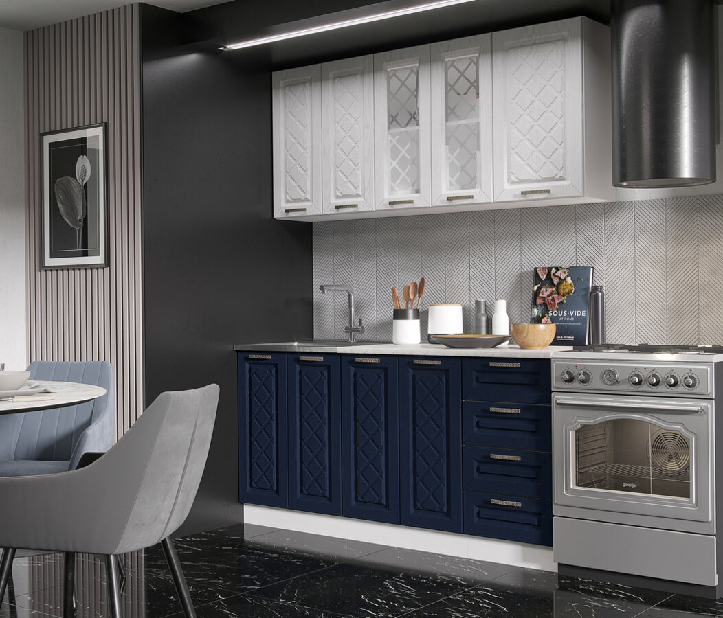 Кухонный гарнитур, кухня, готовый комплект Агава 1,6 м Акация белая/Сапфир