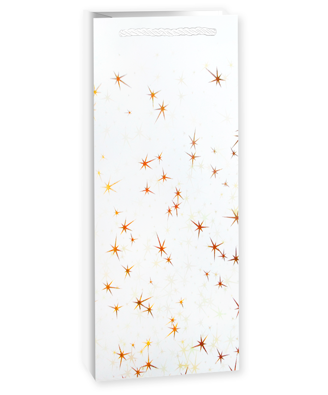 Пакет подарочный для вина, Тысячи созвездий, Дизайн №4, Белый/Золото, Металлик, 36*12*9 см, 1 шт.