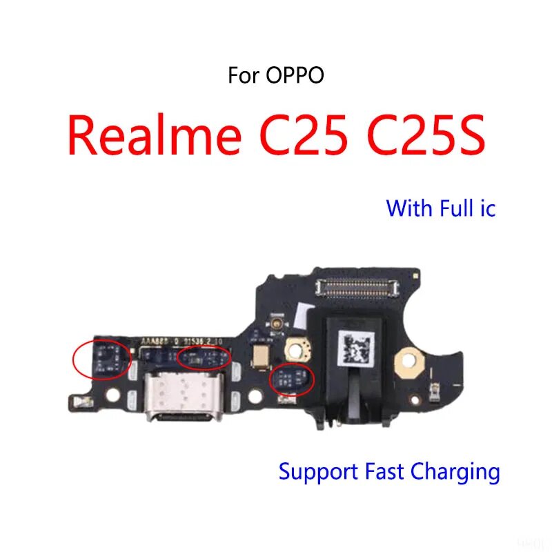 Разъем USB для OPPO Realme C25 C25S, плата зарядки With Full ic