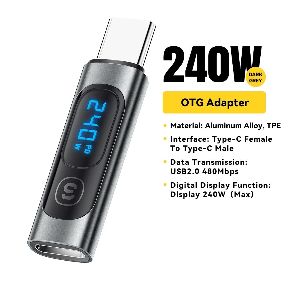 Essager USB C 3.0 OTG Адаптер типа C к USB Type C PD 240 Вт Адаптер данных с цифровым дисплеем 100 Вт для Macbook Pro Air Samsung
