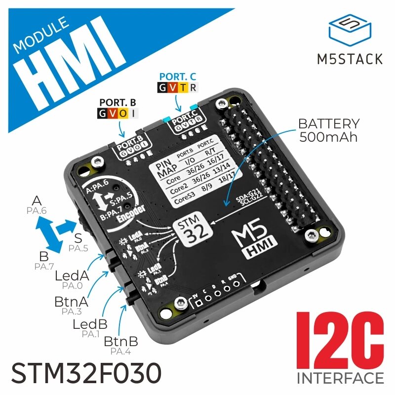 M5Stack HMI Модуль с энкодером и аккумулятором 500 мАч