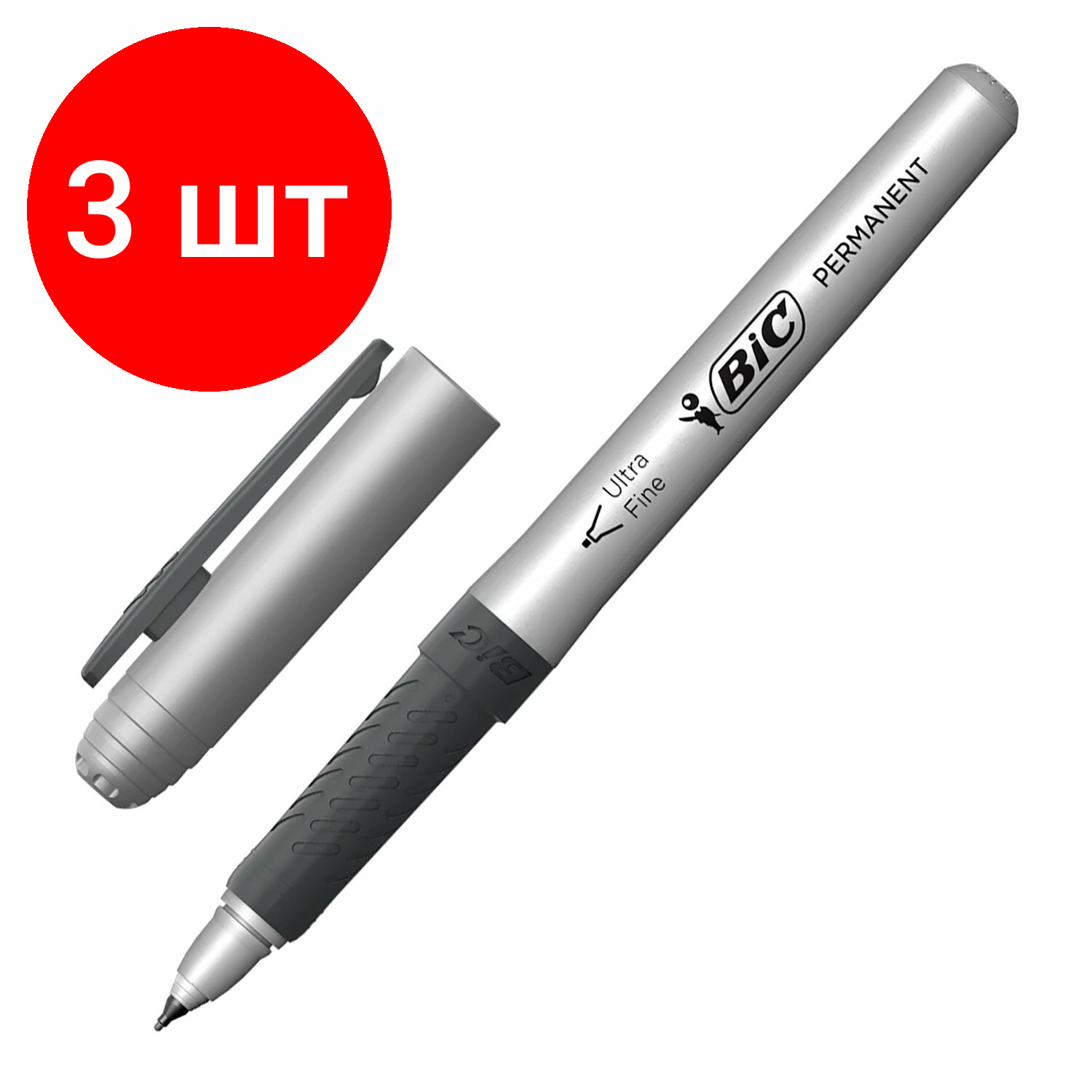 Комплект 3 шт, Маркер перманентный BIC "Intensity Ultra Fine", черный, тонкий наконечник 0.8 мм, 8290801