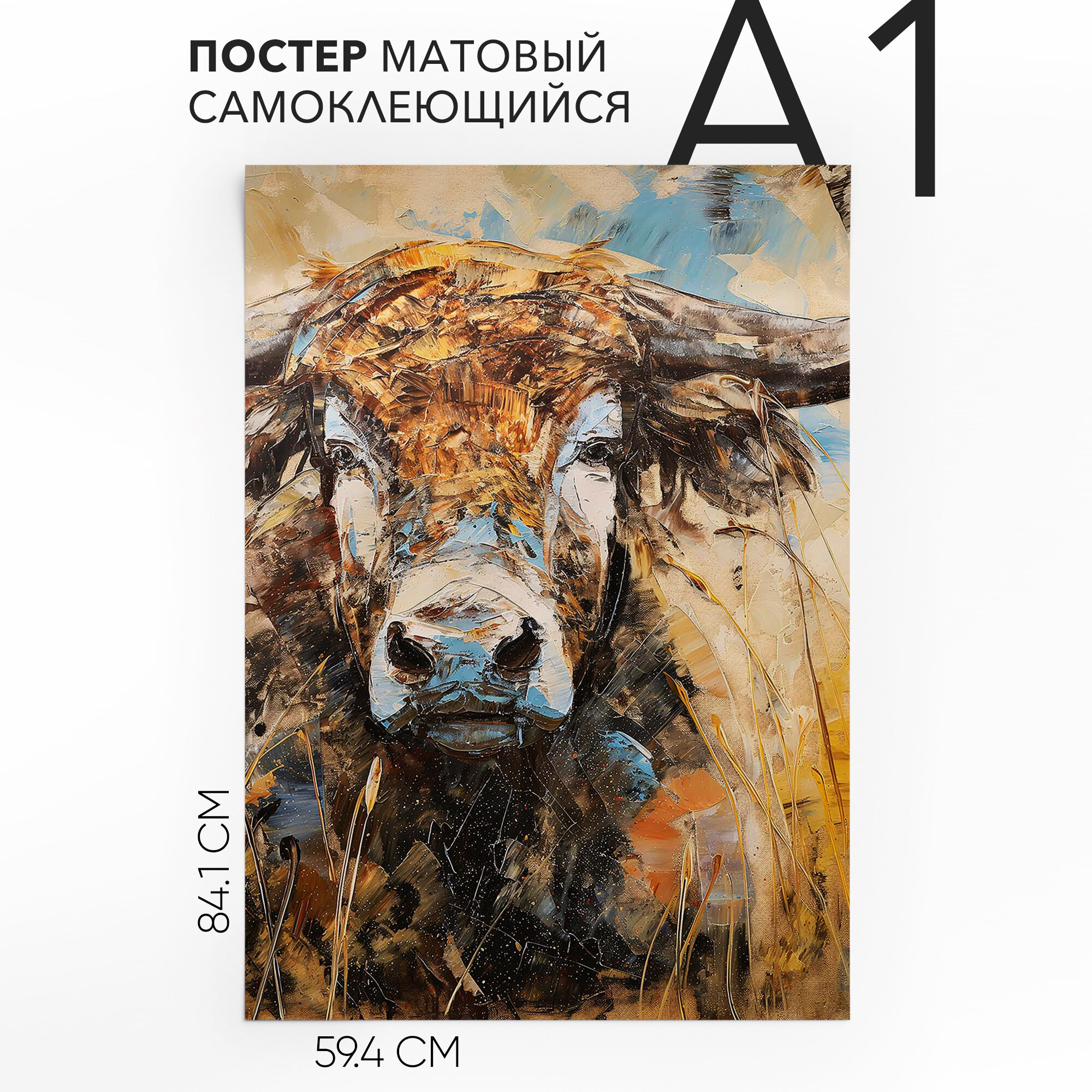 Интерьерные постеры на стену самоклеящийся, большой A1 Бык, влагостойкий, для декора
