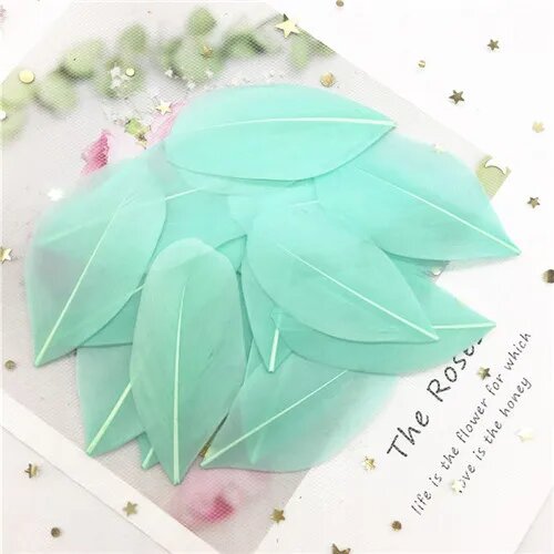 Натуральные разноцветные гусиные перья 40-80 мм 50 шт Изумрудный, 200pcs, Light blue green