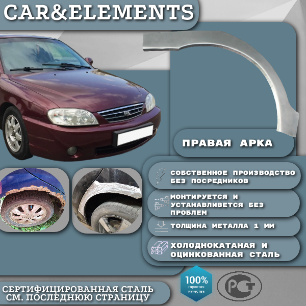 Правая арка для Kia Spectra из оцинкованной стали 1мм